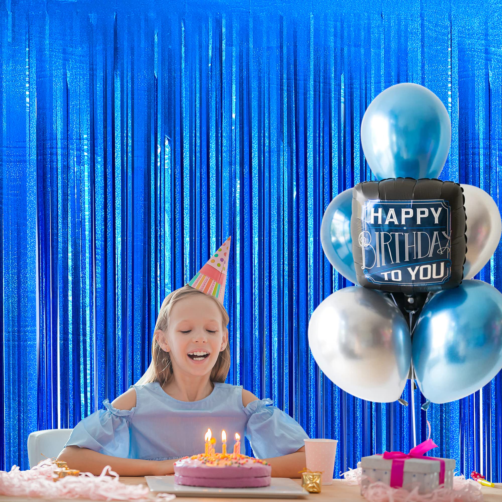 KatchOn, Iridescent Blue Streamers Backdrop - 3.2x8 Feet, Pack of 2 | Graduation Backdrop 2024, Graduation Decorations 2025, Pool Party Decorations | Iridescent Blue Backdrop, Summer Party Decorations