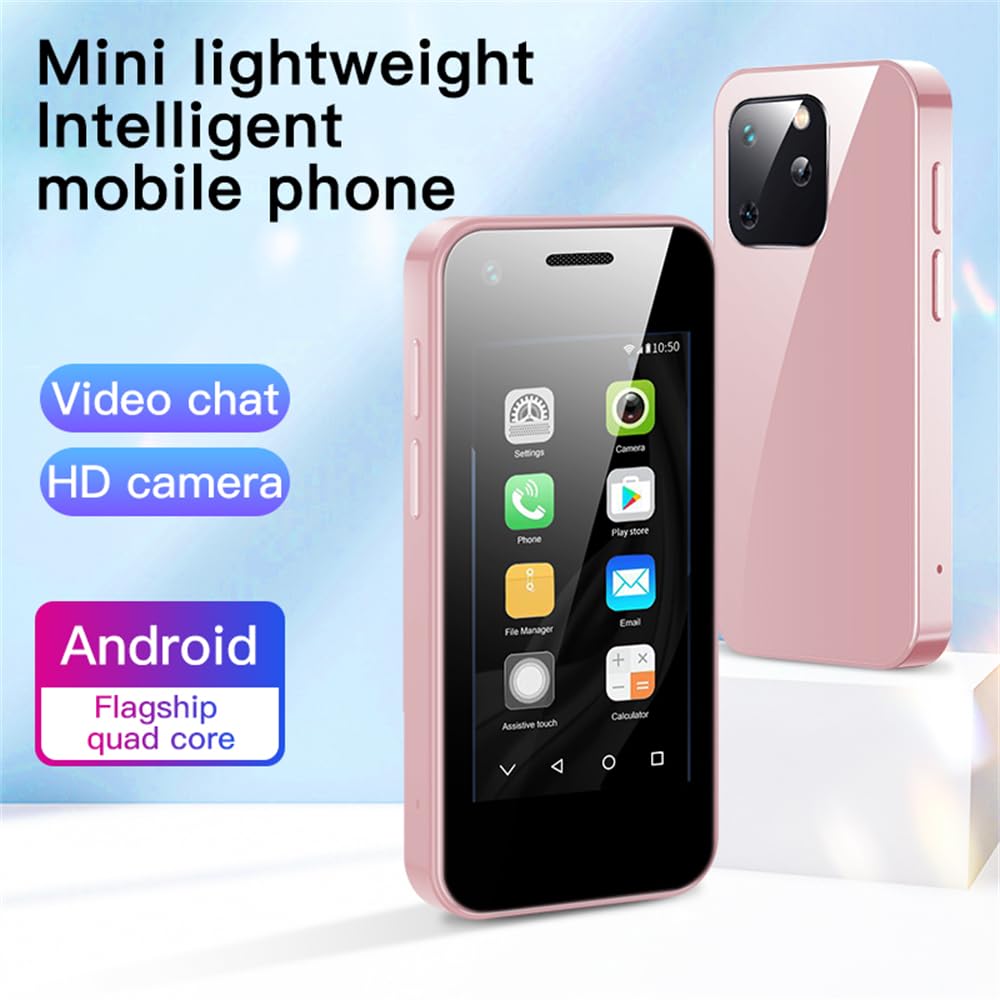 SOYES XS13 Super Mini 3G Smartphone Android 6.0 Portable Small Mobile Phone 2.5'' 1GB RAM 8GB ROM Backup Cellphone Lightweight 1000mAh 5MP Student Cellphone Quad Core Celular (Pink)