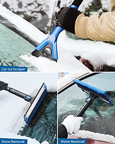 JOYTUTUS 61.3″ Ice Scraper and Long Handle Snow Brush, 270° Pivoting Extendable Snow Scraper Brush for Car Windshield, Telescoping Ice Scraper Foam Grip, Snow Remover for Cars, Trucks, SUV (Xmas Bag)