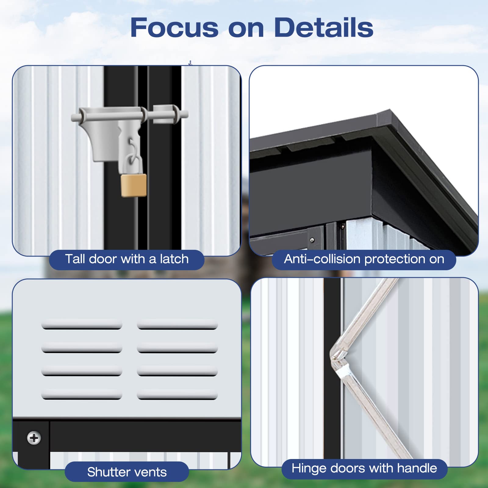 Lyromix 63.5'' × 33.8'' Metal Outdoor Storage Shed with Door & Lock, Waterproof Garden Storage Tool Shed for Backyard Patio,White Black