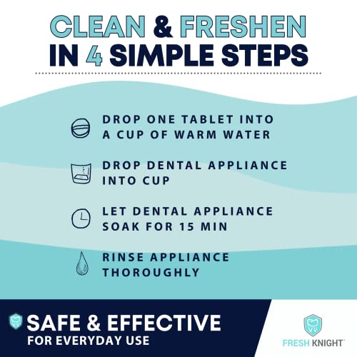 Retainer Cleaner, Denture Cleaner (120 Tablets) Removes Cloudiness, Brightens and Freshens Clear Aligners, Retainers, Night Guards, Mouth Guards, Dental Appliances, Fresh Knight