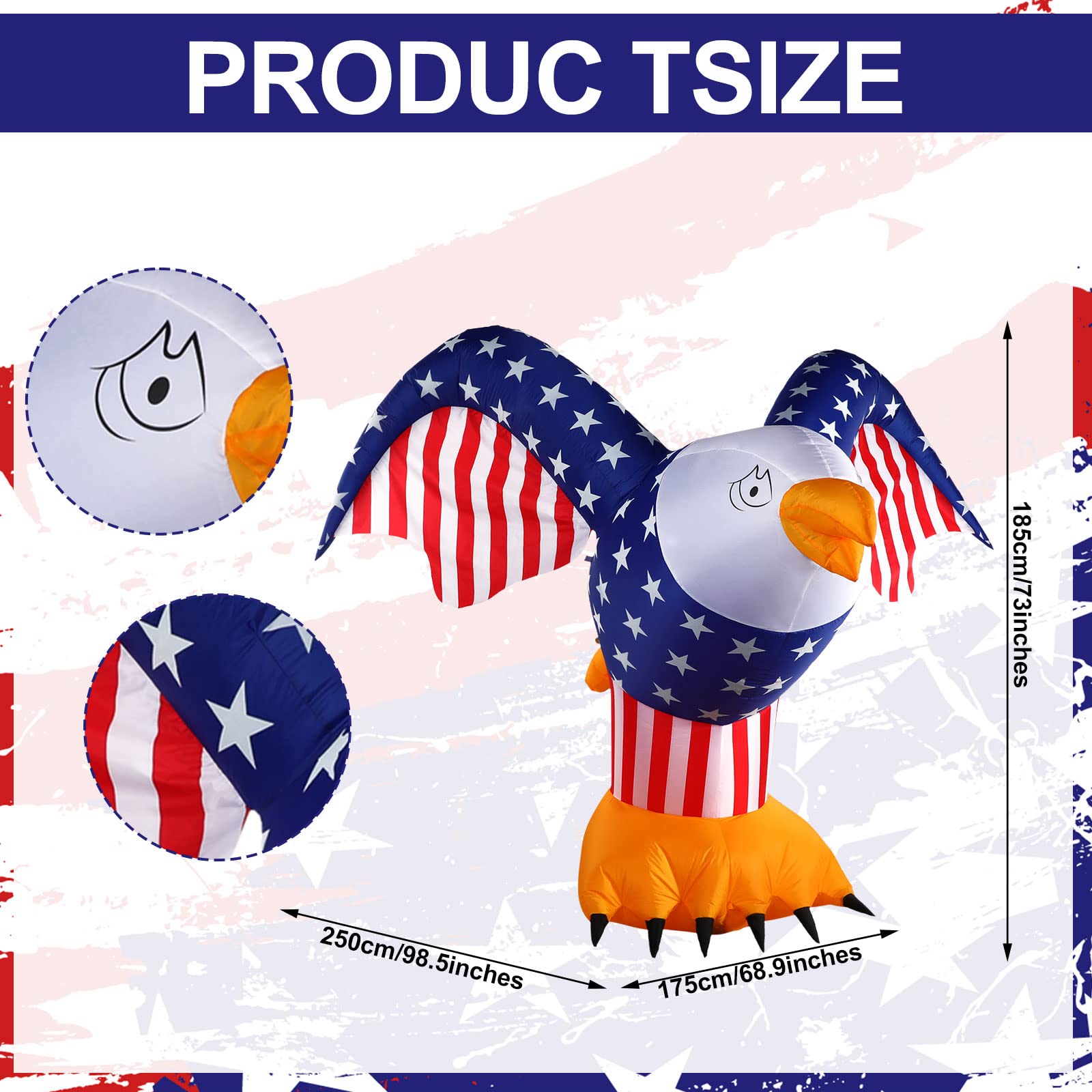 Kathfly 6FT Patriotic Inflatable Decor Independence Day American Flag Blow up Eagle Built in LED Light/Blower for Parade Veterans 4th of July Lawn Outdoor