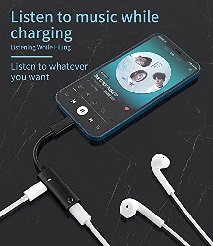 Headphone Adapter for Lightning Double to Audio Jack and Charger Earphone Charging Splitter for iPhone 11 12 Mini pro max xs xr x se 7 8 Plus for ipad air Connector Converter for Apple MFI Certified