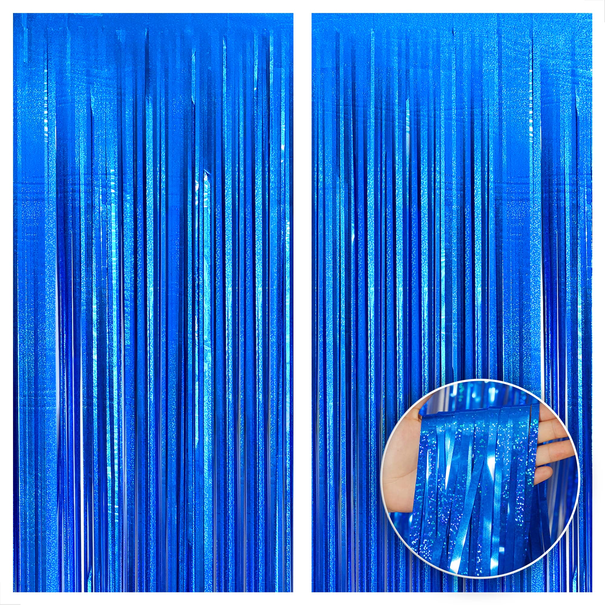 KatchOn, Iridescent Blue Streamers Backdrop - 3.2x8 Feet, Pack of 2 | Graduation Backdrop 2024, Graduation Decorations 2025, Pool Party Decorations | Iridescent Blue Backdrop, Summer Party Decorations