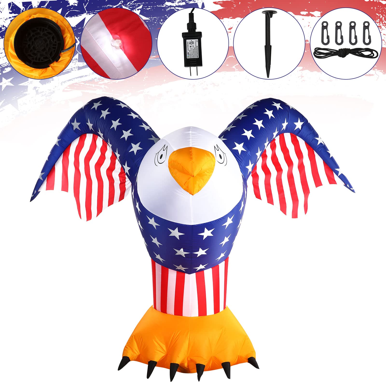 Kathfly 6FT Patriotic Inflatable Decor Independence Day American Flag Blow up Eagle Built in LED Light/Blower for Parade Veterans 4th of July Lawn Outdoor