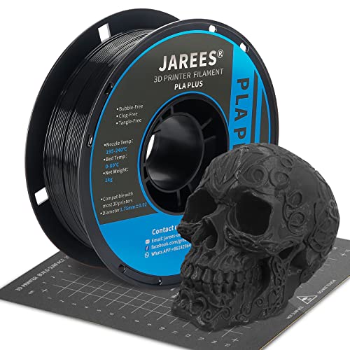 JAREES PLA Plus(PLA+) 3D Printer Filament,Higher Toughness PLA Pro Printing Filament 1.75mm 1kg Spool (2.2lbs), Dimensional Accuracy +/- 0.02 mm,Black