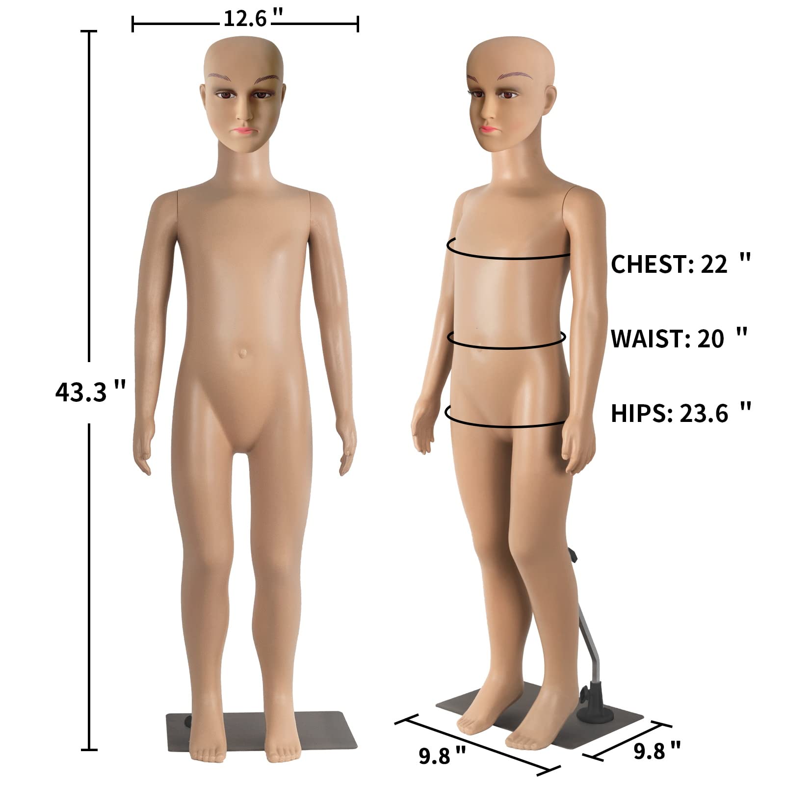 Kids Mannequin Full Body Realistic Adjustable Detachable Manikin Display Head Turns Dress Form W/Metal Base