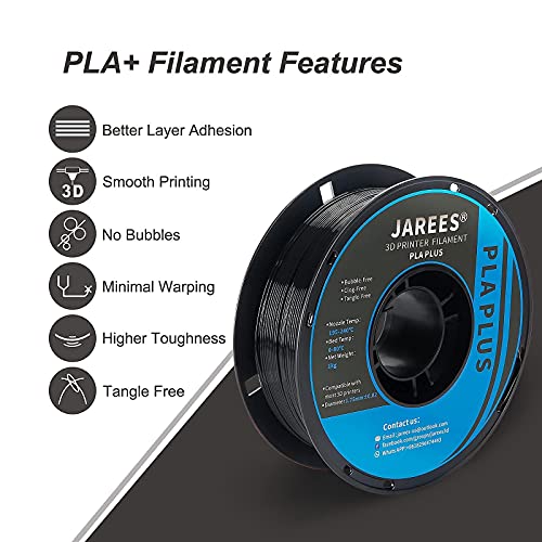 JAREES PLA Plus(PLA+) 3D Printer Filament,Higher Toughness PLA Pro Printing Filament 1.75mm 1kg Spool (2.2lbs), Dimensional Accuracy +/- 0.02 mm,Black