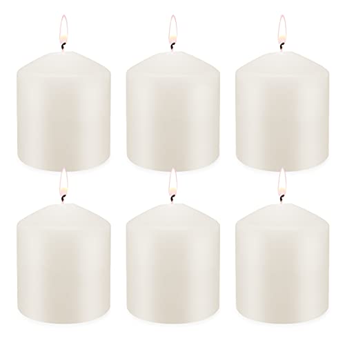MISSYO 6 Pack 3x3 Inch Pillar Candles, 35 Hours Dripless Smokeless Unscented Candles for Home Weddings Restaurant Spa Church and Emergency Ivory