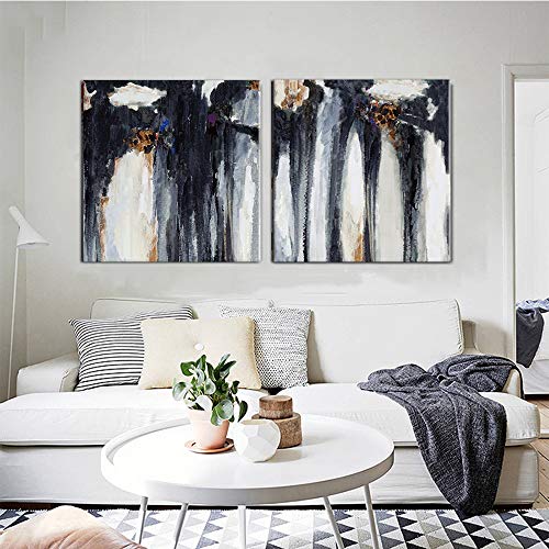 2 Piece Canvas Wall Art - Black and White Abstract Painting Artwork for Living Room Bedroom Decor - Modern Home Art Stretched and Framed Ready to Hang - 24"x24"x2 Panels (24"x24"x2, B&W)