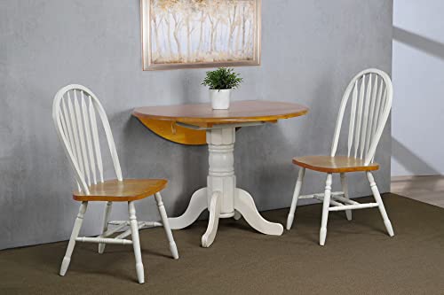 Sunset Trading Oakley Selections 42" Round Extendable Drop Leaf Table | Antique White/Light Oak Solid Wood| Seats 4 | Dining Room Kitchen Furniture