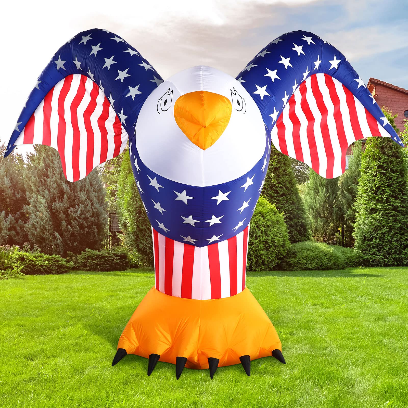 Kathfly 6FT Patriotic Inflatable Decor Independence Day American Flag Blow up Eagle Built in LED Light/Blower for Parade Veterans 4th of July Lawn Outdoor