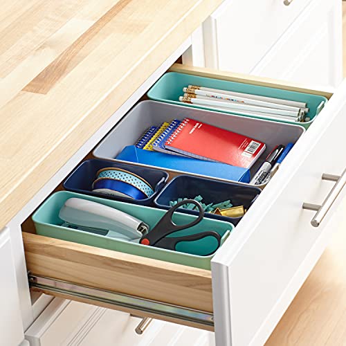 Starplast Industries Mainstays Set of 5 Flexible Drawer Storage Organizers, Grey, Blue, Teal