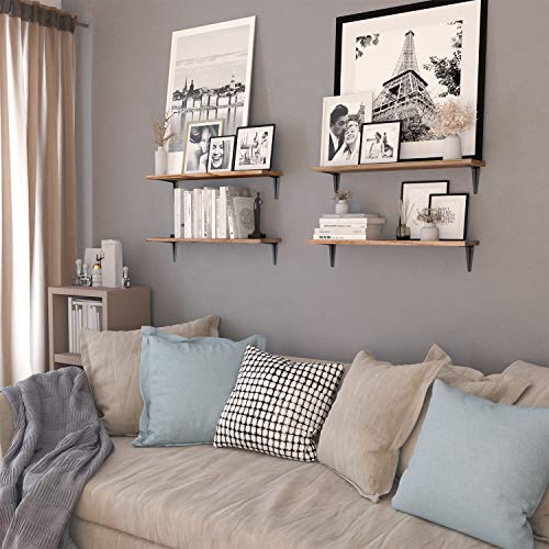 Wallniture Arras Floating Shelves Wall Mounted, Wall Shelves for Bedroom Decor, Floating Book Shelves for Wall, 24" Wall Shelf for Living Room & Bathroom, Floating Shelf for Kitchen, Set of 4 Burnt