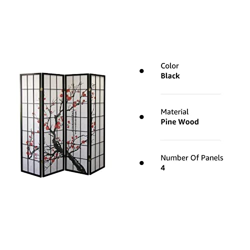 Select Plum Blossom Color and Panel 3 to 8 Room Divider (Black, 4)
