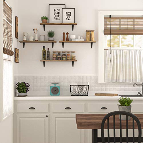 Wallniture Arras Floating Shelves Wall Mounted, Wall Shelves for Bedroom Decor, Floating Book Shelves for Wall, 24" Wall Shelf for Living Room & Bathroom, Floating Shelf for Kitchen, Set of 4 Burnt
