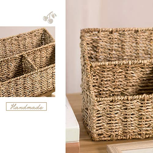 Storage Newspaper Baskets Straw Remote Control Yellow Desktop Rack Bookshelf Newspaper Rack Cosmetics Handmade Rack (Color : Yellow, Size : 30.59.518.5cm)