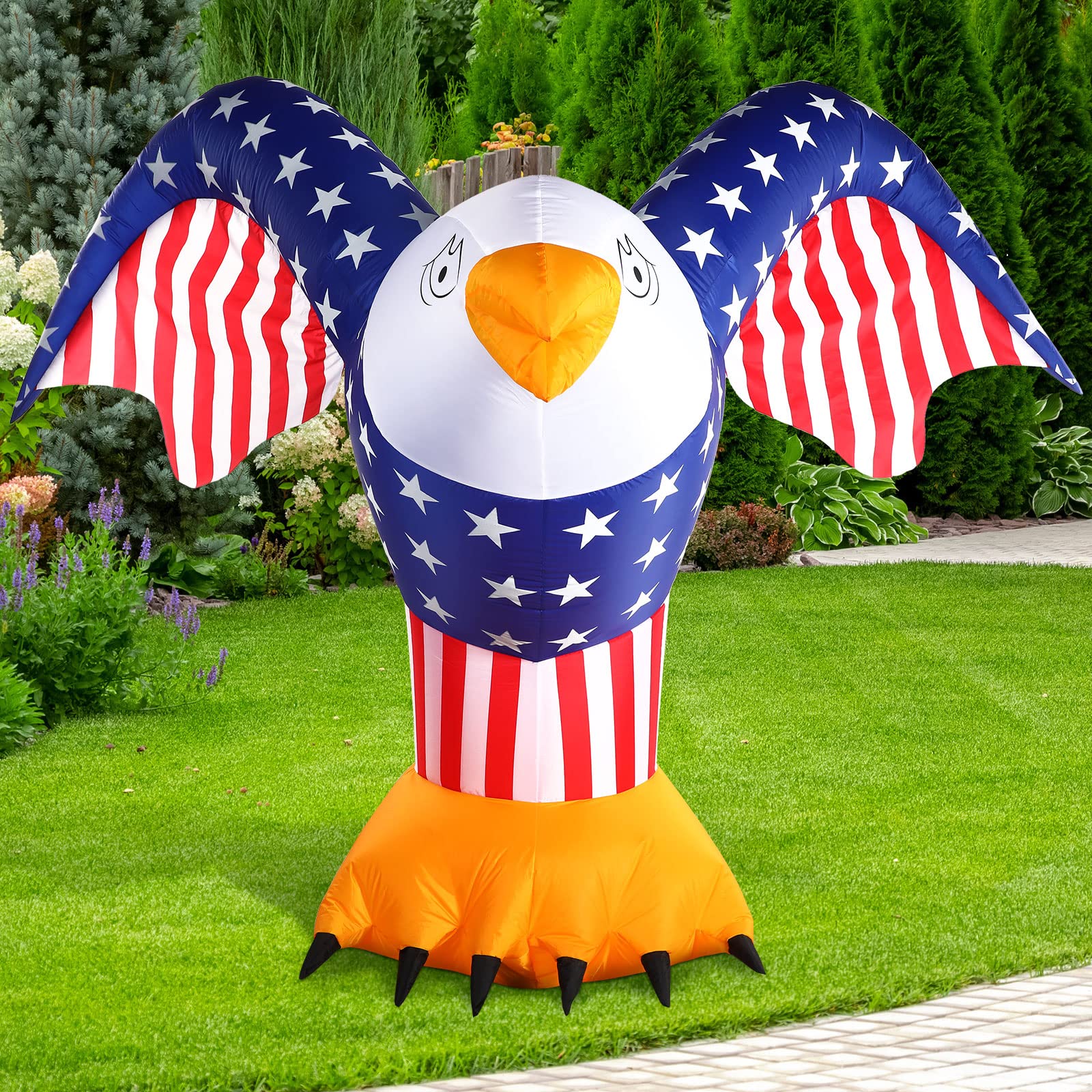 Kathfly 6FT Patriotic Inflatable Decor Independence Day American Flag Blow up Eagle Built in LED Light/Blower for Parade Veterans 4th of July Lawn Outdoor