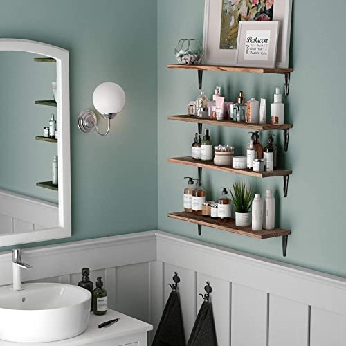 Wallniture Arras Floating Shelves Wall Mounted, Wall Shelves for Bedroom Decor, Floating Book Shelves for Wall, 24" Wall Shelf for Living Room & Bathroom, Floating Shelf for Kitchen, Set of 4 Burnt