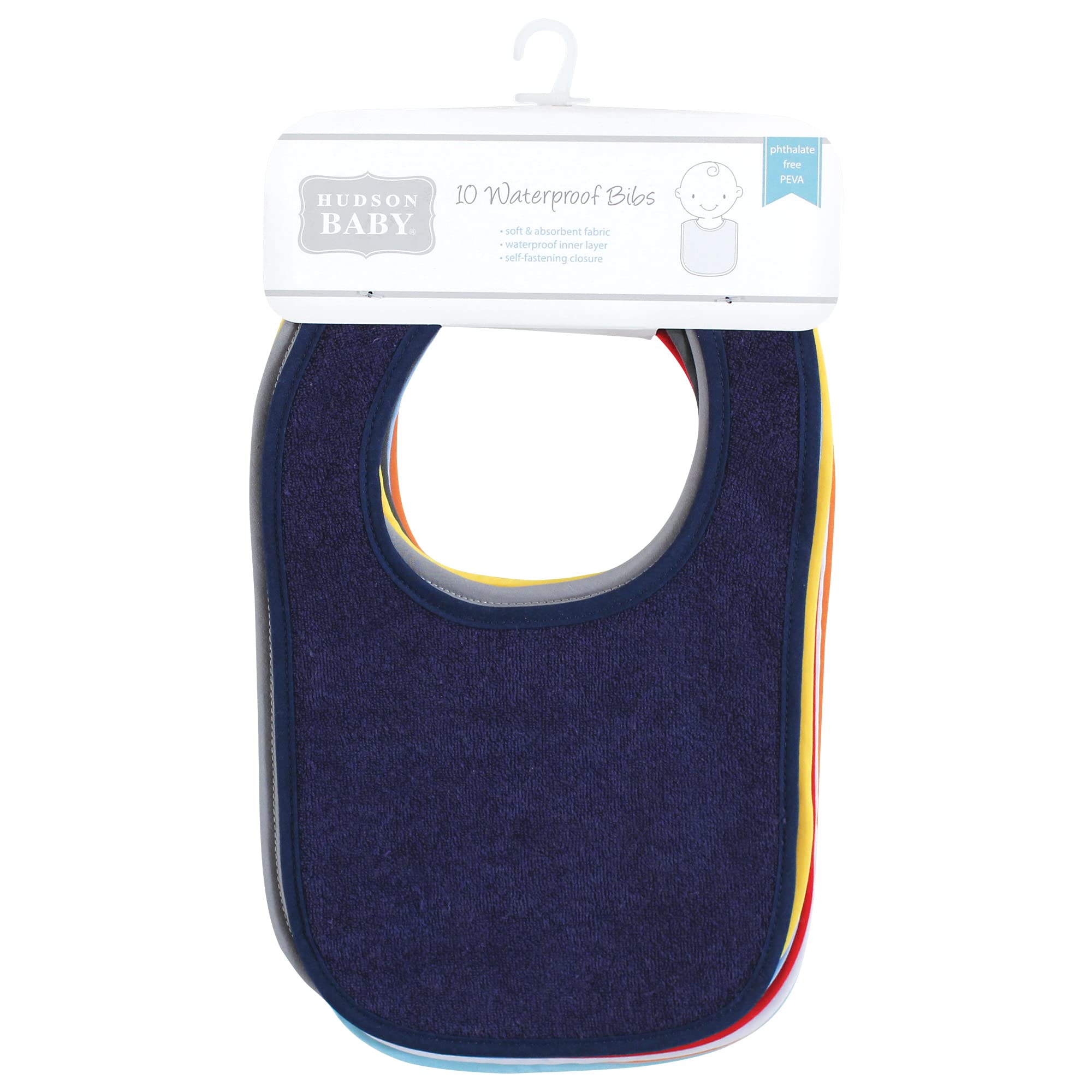 Hudson Baby Unisex Baby Drooler Bib with Waterproof Lining, Blue Red, One Size