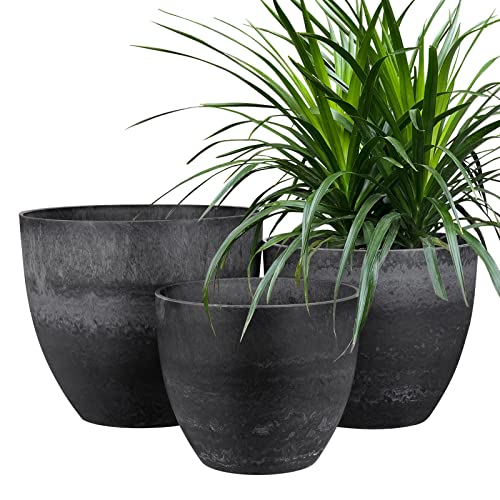 Fetanten Large Plant Pots Indoor, 14.5 Inch 12.5 Inch 10.5 Inch Resin Thicken Porch Outdoor Planter with Drainage Holes Plug for Plants Flowers and Tomato Vegetable Planting