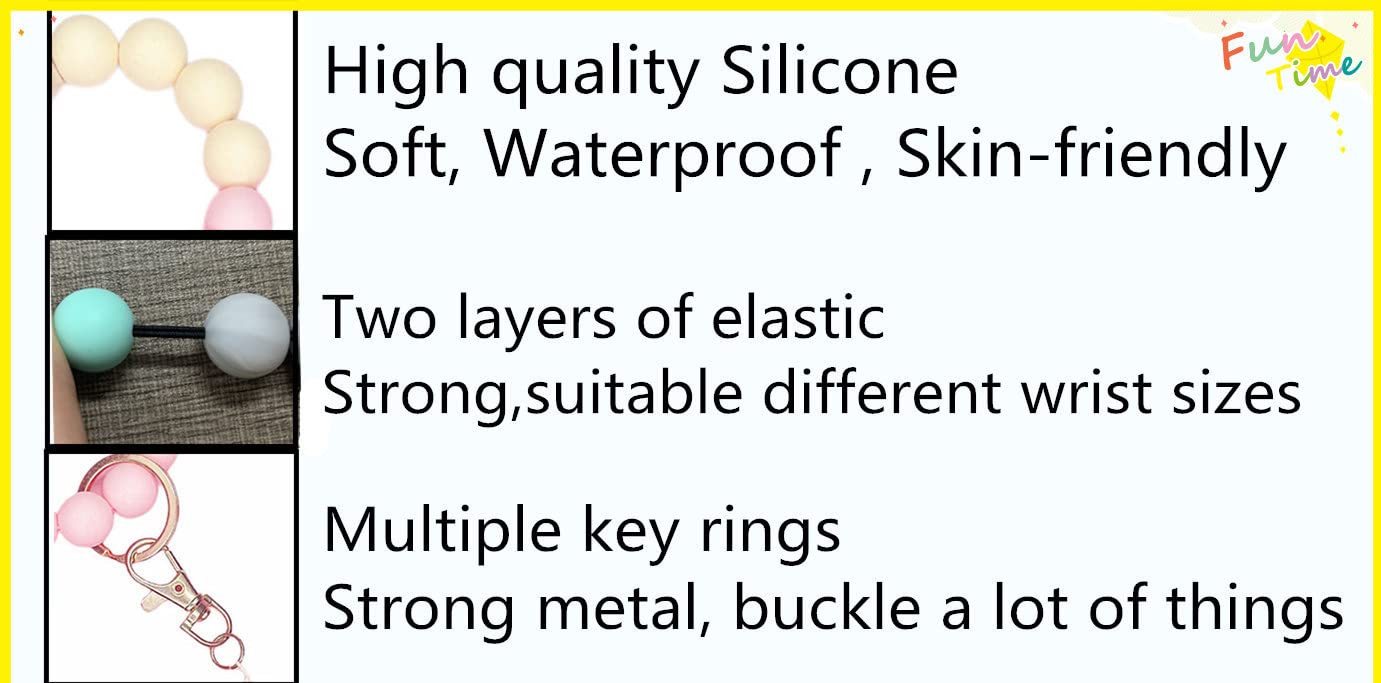 Sither Silicone Keychain Ring for Women Cute Keyring Bracelet Beaded Bangle Key Chain Car Keychain Holder for Mom Gift (pink)
