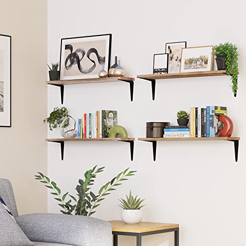 Wallniture Arras Floating Shelves Wall Mounted, Wall Shelves for Bedroom Decor, Floating Book Shelves for Wall, 24" Wall Shelf for Living Room & Bathroom, Floating Shelf for Kitchen, Set of 4 Burnt