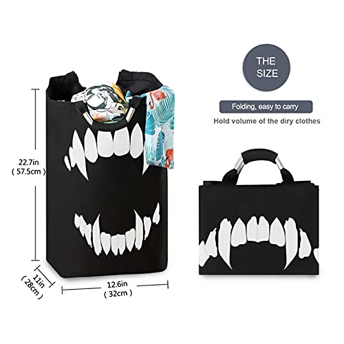 WELLDAY Laundry Hamper with Handle Vampire Teeth Laundry Baskets Foldable Dirty Clothes Basket Large Storage Laundry Organizer