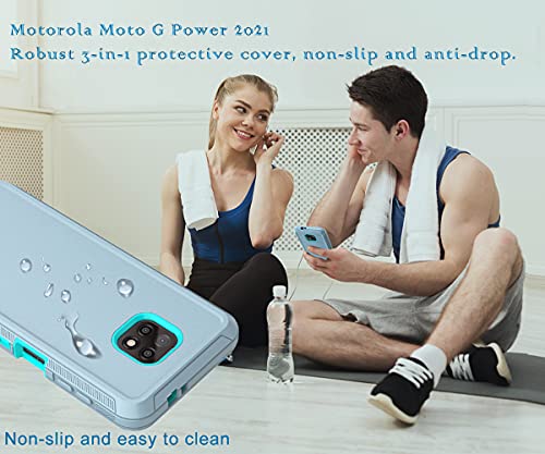 ONOLA Compatible with Moto G Power 2021 Case with HD Screen Protector (2 Packs) [Not for G Power 2020],Moto G Power Case 2021 Full Body 3 in 1 Durable Case for Moto G Power 2021 (Grey-SkyBlue)