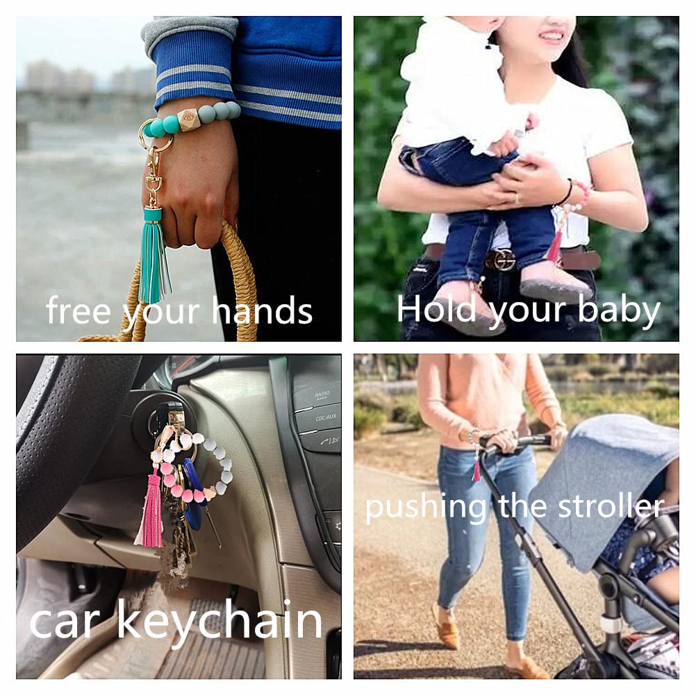Sither Silicone Keychain Ring for Women Cute Keyring Bracelet Beaded Bangle Key Chain Car Keychain Holder for Mom Gift (pink)