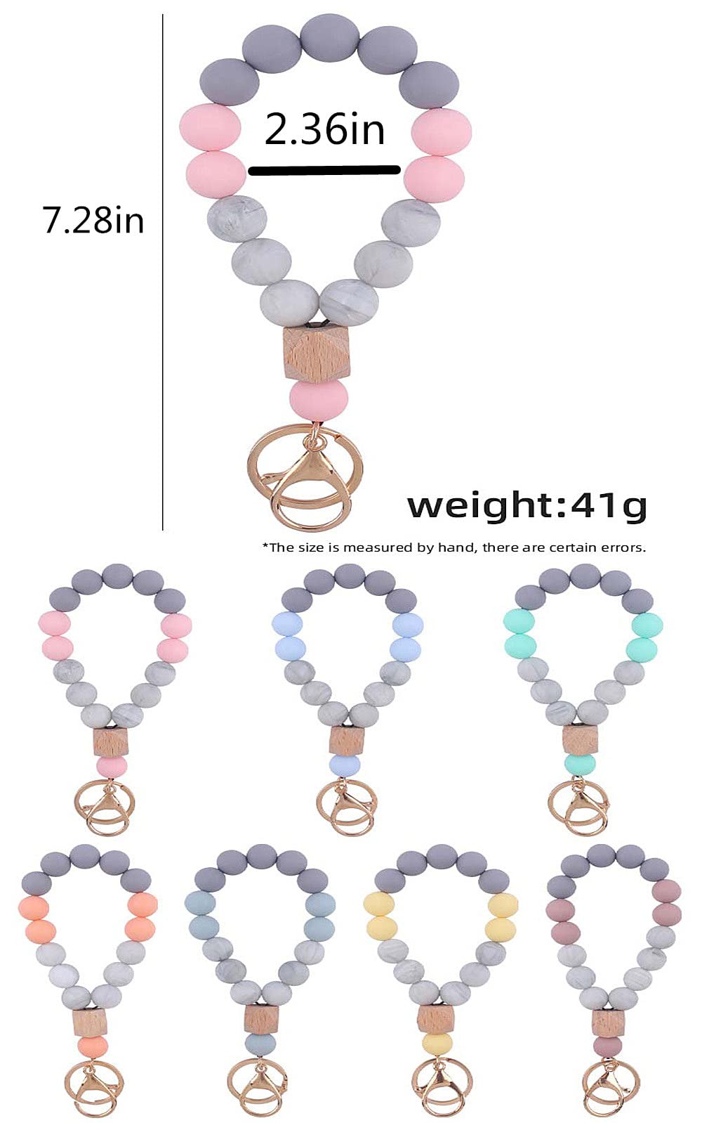 Sither Silicone Keychain Ring for Women Cute Keyring Bracelet Beaded Bangle Key Chain Car Keychain Holder for Mom Gift (pink)