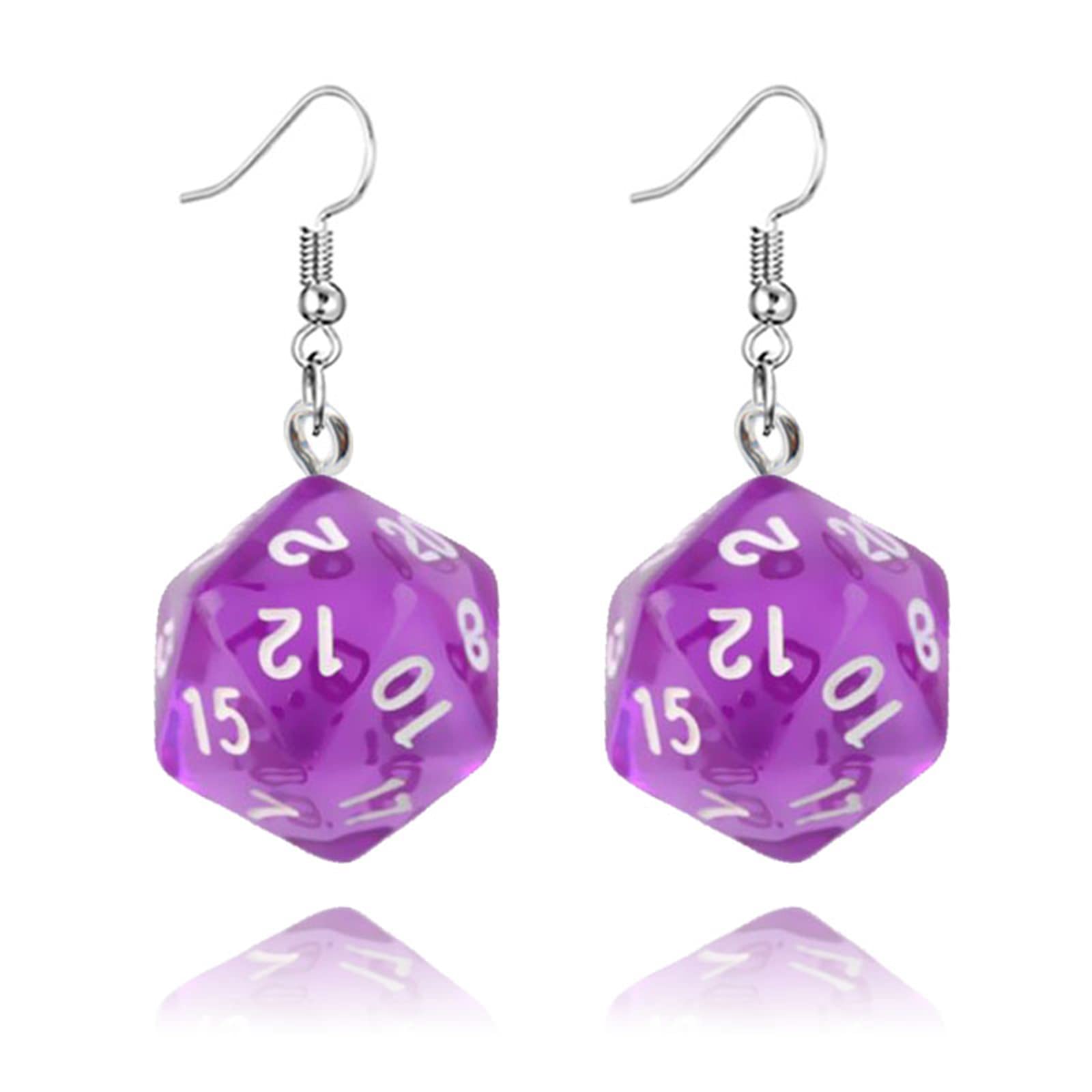 MALOYANVE 3D Dice Earrings for Women Creative Funny D20 Side Cubic Dice Geometric Dangle Drop Weird Earrings Aesthetic 80s Halloween Casino Costume Jewelry (Purple)