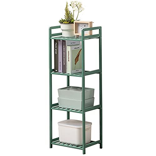 IOTXY Adjustable Multifunctional Shelving Unit - Small 4-Tier Bamboo Freestanding Shelf, Bathroom Towel Storage Shelves, Kitchen Organizer, Living Room Open Bookshelf, Entryway Shoe Rack, Light Green