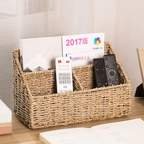 Storage Newspaper Baskets Straw Remote Control Yellow Desktop Rack Bookshelf Newspaper Rack Cosmetics Handmade Rack (Color : Yellow, Size : 30.59.518.5cm)