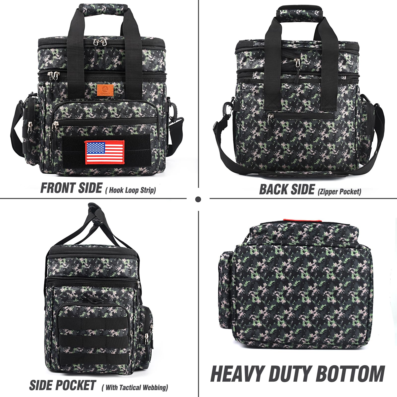 CaCTOUR Tactical Lunch Box for Men, Expandable Heavy Duty Double Deck Tactical Lunch Bag with Shoulder Strap, Leakproof & Insulated Lunch Cooler Bag for Adult Work Fishing Picnic Travel,20L,Camo-Black