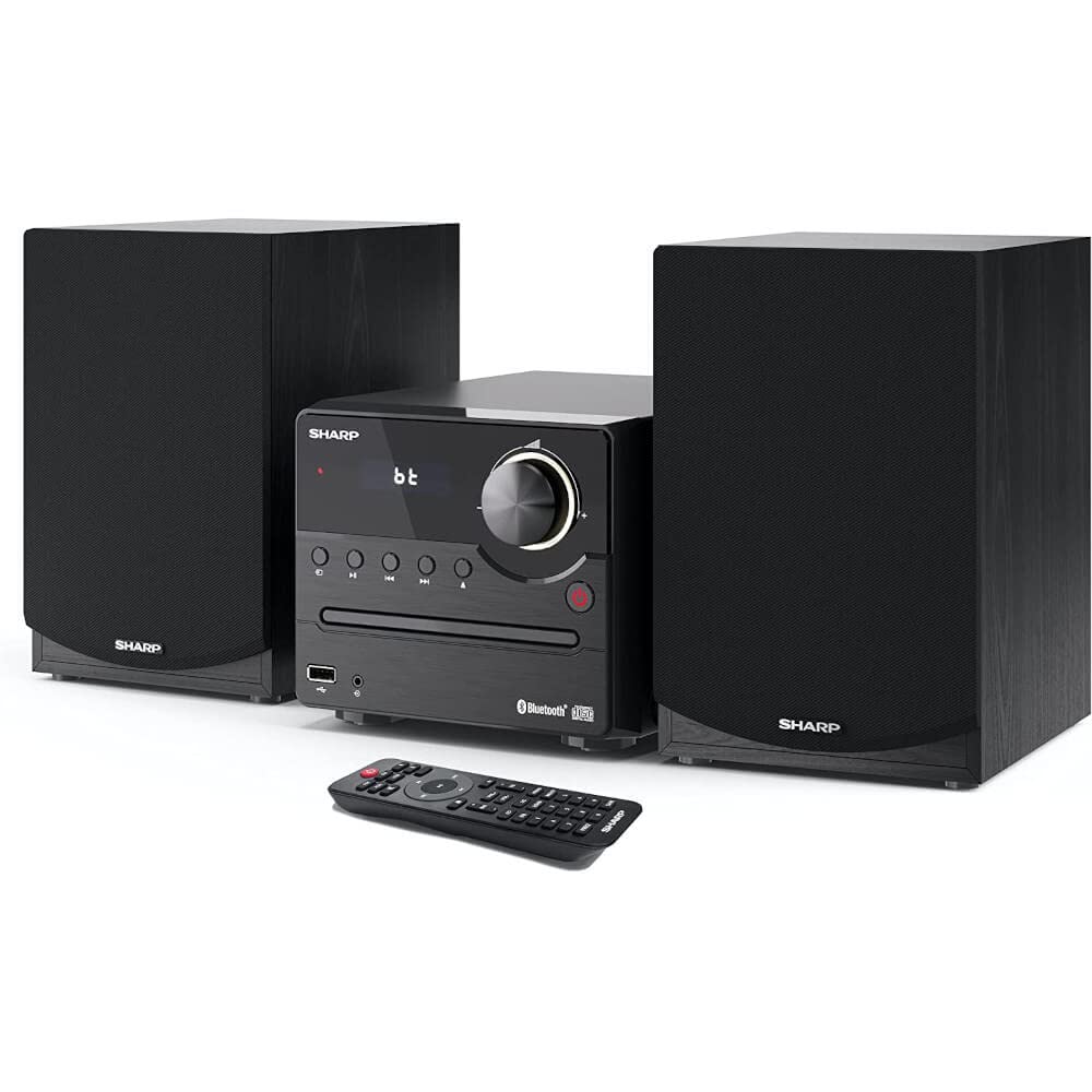 Sharp XL-B512 Micro Component Wireless Bluetooth Audio Streaming & CD Player Wood Speaker System + Remote, USB Port, MP3 Playback, FM Stereo Digital Tuner, Aux Input, Black Oak