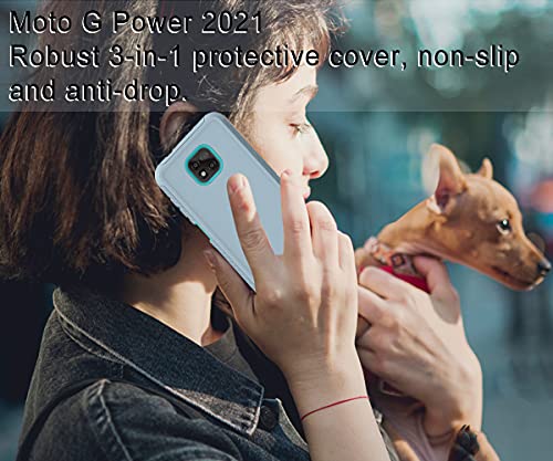 ONOLA Compatible with Moto G Power 2021 Case with HD Screen Protector (2 Packs) [Not for G Power 2020],Moto G Power Case 2021 Full Body 3 in 1 Durable Case for Moto G Power 2021 (Grey-SkyBlue)