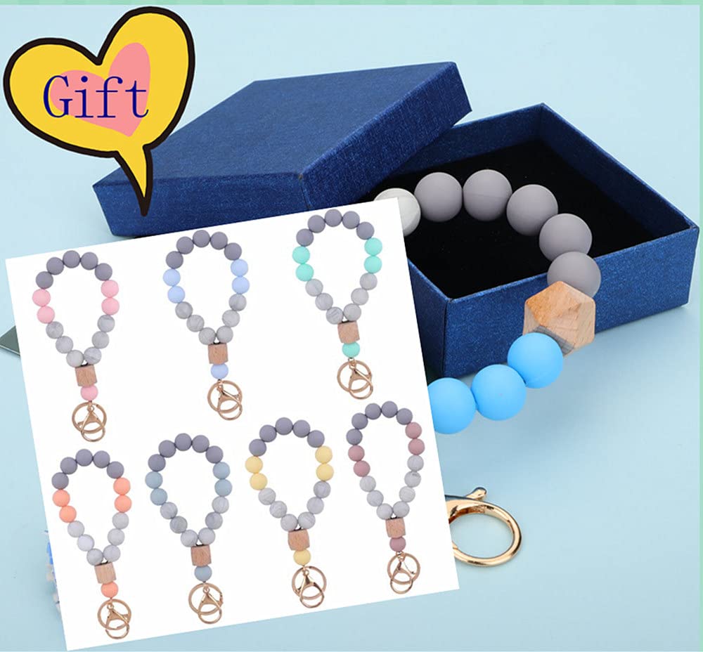 Sither Silicone Keychain Ring for Women Cute Keyring Bracelet Beaded Bangle Key Chain Car Keychain Holder for Mom Gift (pink)
