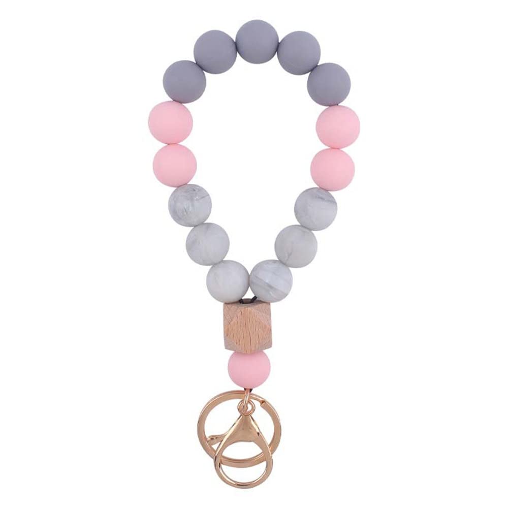 Sither Silicone Keychain Ring for Women Cute Keyring Bracelet Beaded Bangle Key Chain Car Keychain Holder for Mom Gift (pink)