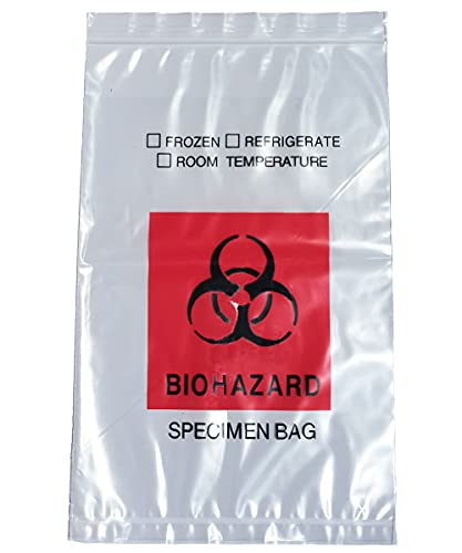 Daarcin Biohazard Specimen Bags,100pcs 6x9in/15x25cm with Biohazard Red Logo Printing, Ziplock Top Sample Bags with Outside Pocket Paperwork Pouch