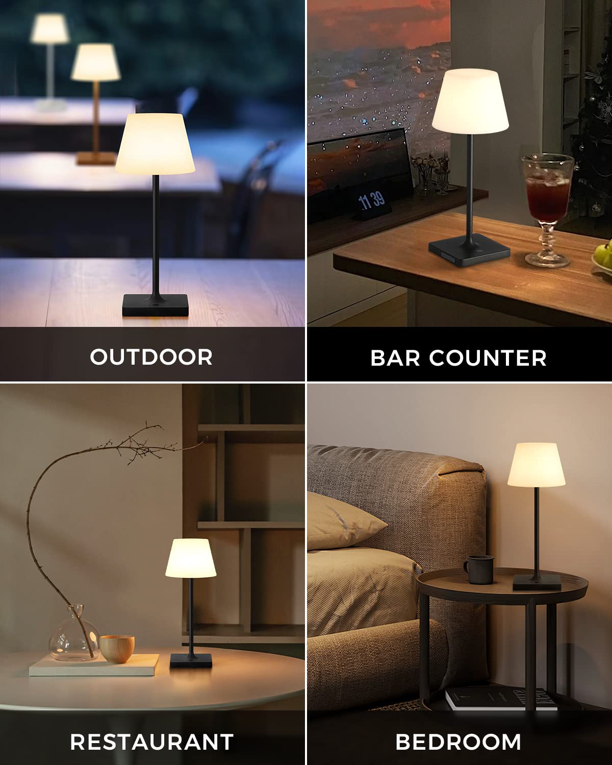 VISDANFO Outdoor Cordless Portable Table Lamp,5000mAh Rechargeable Battery Operated Dimming LED Desk Lamp,IP44 Waterproof,Modern Night Light for Camping Restaurant Bedroom Bars Home Party(Black)