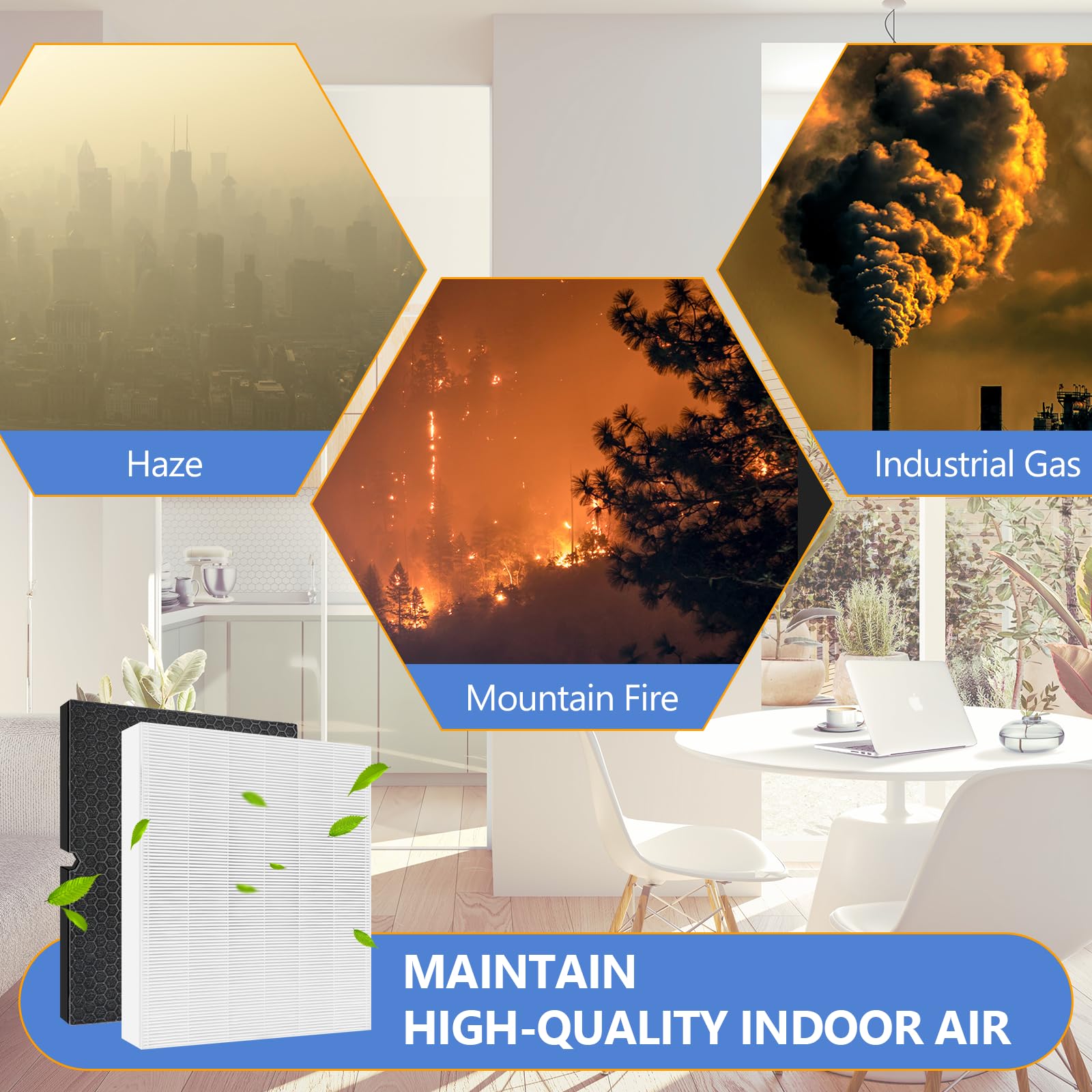 Improvedhand 116130 Filter H Replacement for Winix 5500-2 and AM80 Air Puri-fier, Include 1 Set H13 True HEPA Filter and Activated Carbon Odor Filter