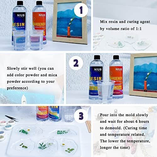 NIUB Epoxy Resin Kit - 19oz Resin and Hardener - Crystal Clear, Non-Toxic, No Bubble, Self-Leveling, Easy for Beginners - Deep Pour