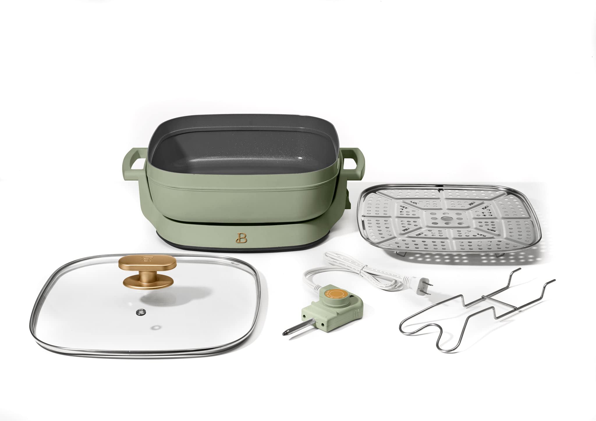 5-in-1 Electric Expandable Skillet, Sage Green by Drew Barrymore, Up to 7 QT