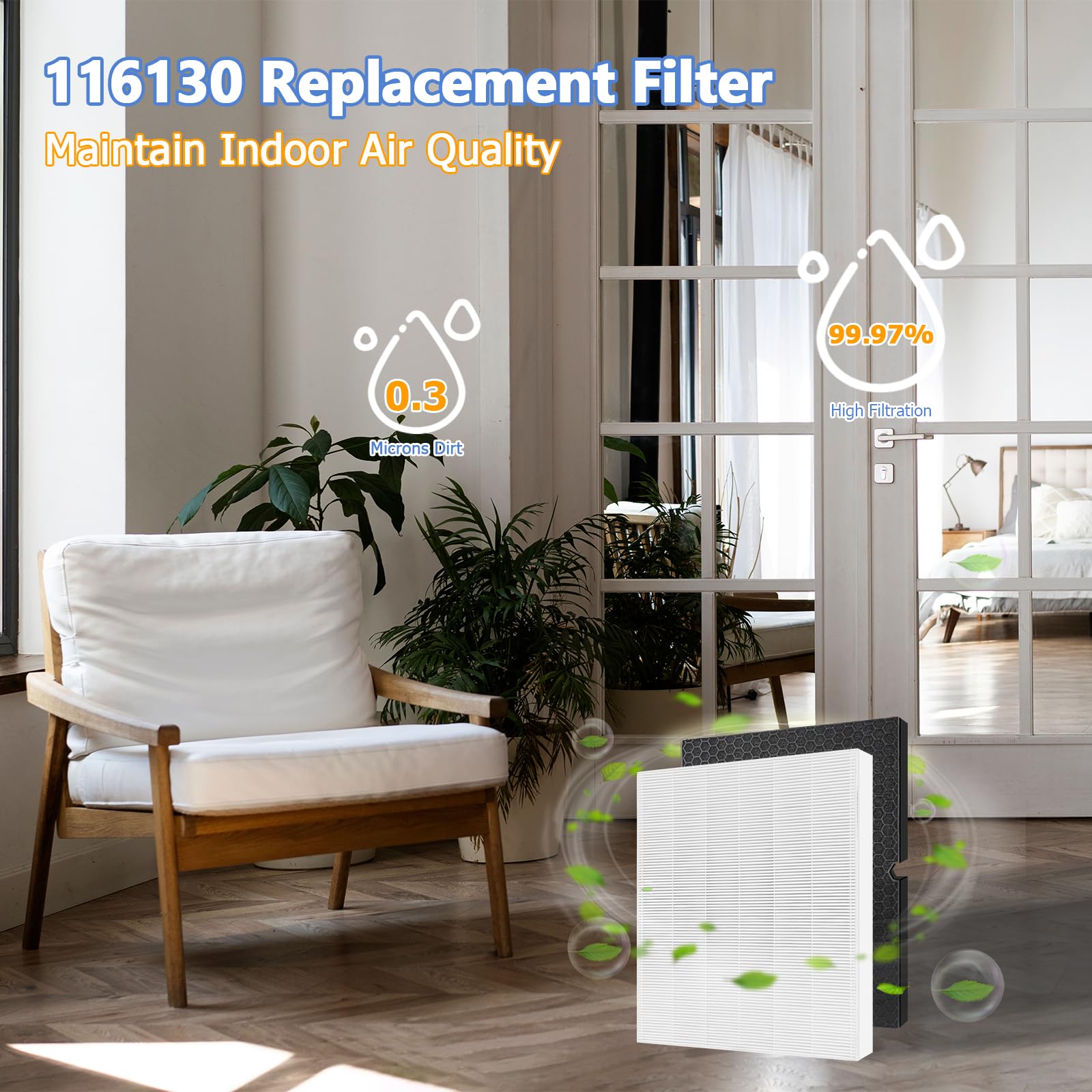 Improvedhand 116130 Filter H Replacement for Winix 5500-2 and AM80 Air Puri-fier, Include 1 Set H13 True HEPA Filter and Activated Carbon Odor Filter