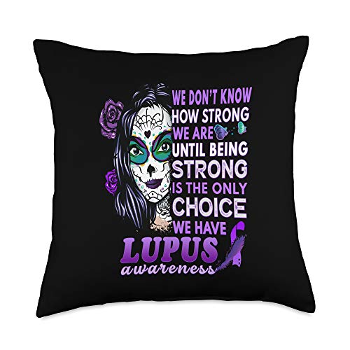 Lupus Awareness Product Gifts For Women Awareness Shirt Women Sugar Skull Lupus Warrior Throw Pillow, 18x18, Multicolor
