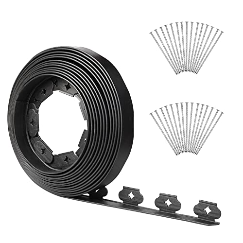 FRITIGA Plastic Landscape Edging Kit with 30pcs Metal Garden Edging Stakes - 33ft Length No Dig Garden Edging Border for Landscaping, Flower Bed, Lawn Edging, Pavers