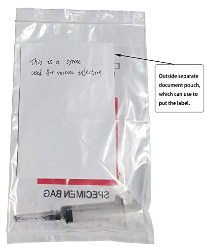 Daarcin Biohazard Specimen Bags,100pcs 6x9in/15x25cm with Biohazard Red Logo Printing, Ziplock Top Sample Bags with Outside Pocket Paperwork Pouch
