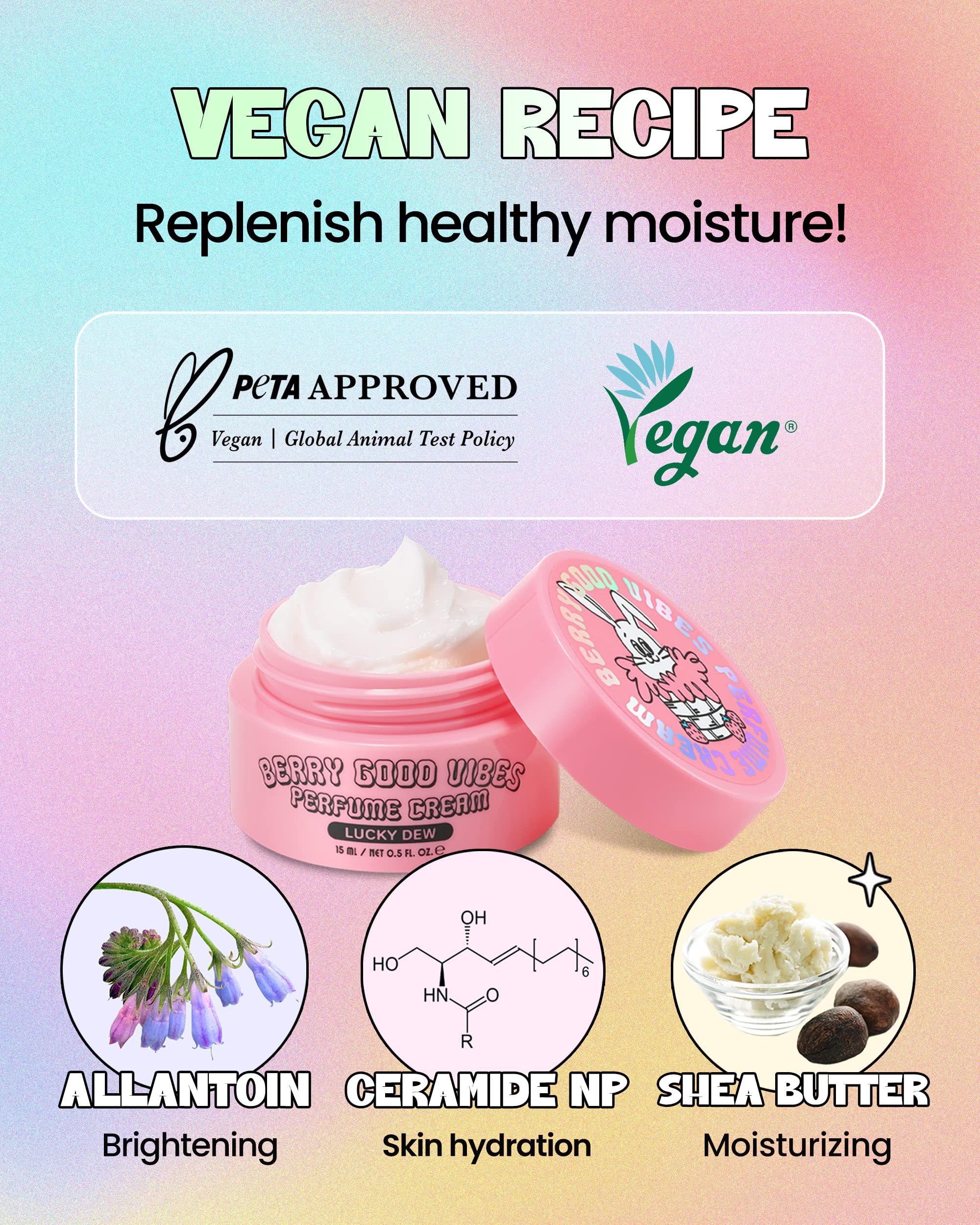 CHASIN' RABBITS Berry Good Vibes Perfume Moisturizer Face Cream | Facial Moisturizer Korean Face Cream Perfume Set | Face Moisturizer for Dry Skin Cream w/Ceramide & Strawberry Stem (0.50 oz x 3)
