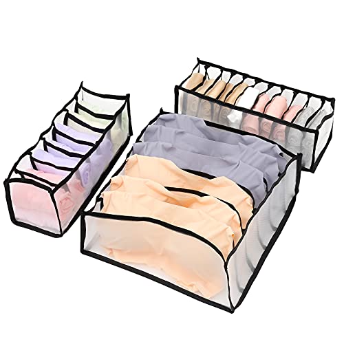Underwear Drawer Organizer, Drawer Organizers 3 Packs Organizer, 6/7/11Cell Foldable Closet Organizers Storage Boxes for Underwear, Socks, Clothes, Stockings, Scarves, Ties and Bras (Blackļ¼